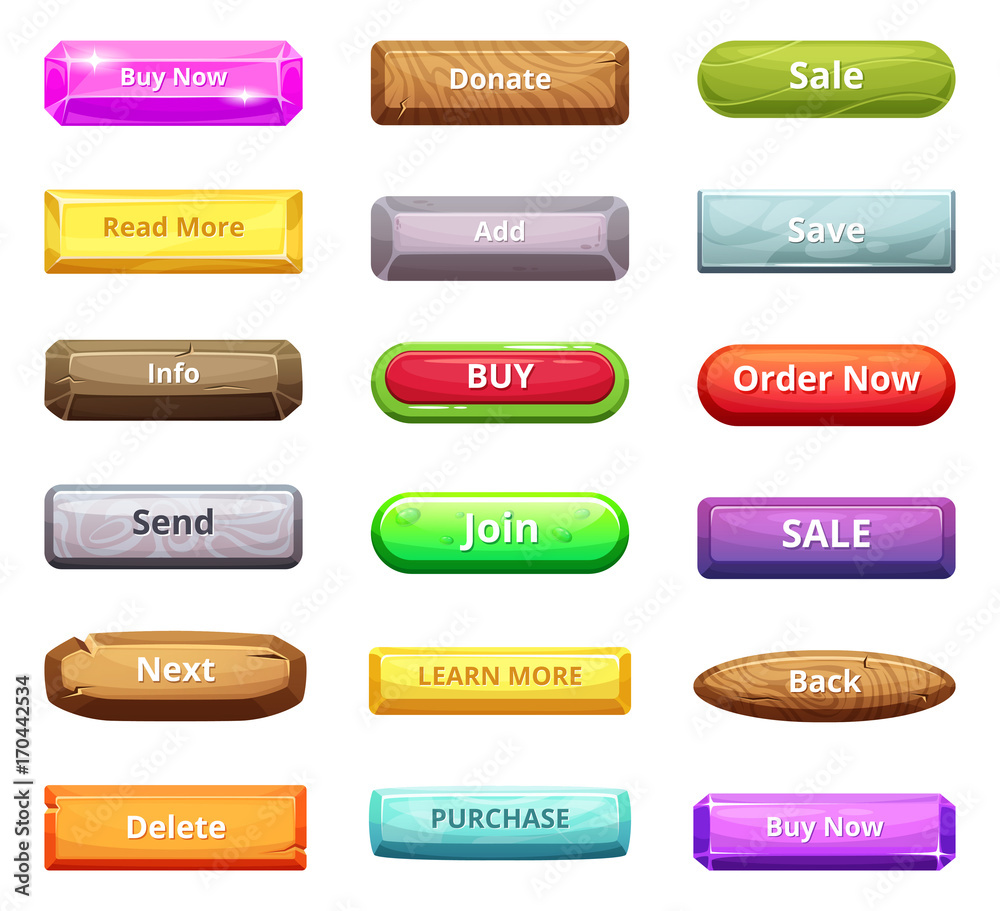 Cartoon buttons for web market and other internet projects Stock Vector ...