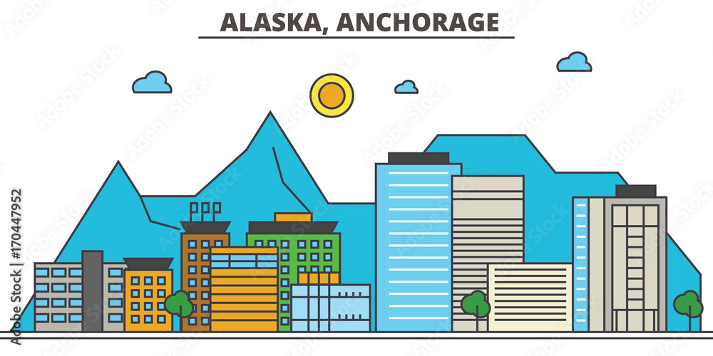 Alaska, Anchorage.City skyline: architecture, buildings, streets ...