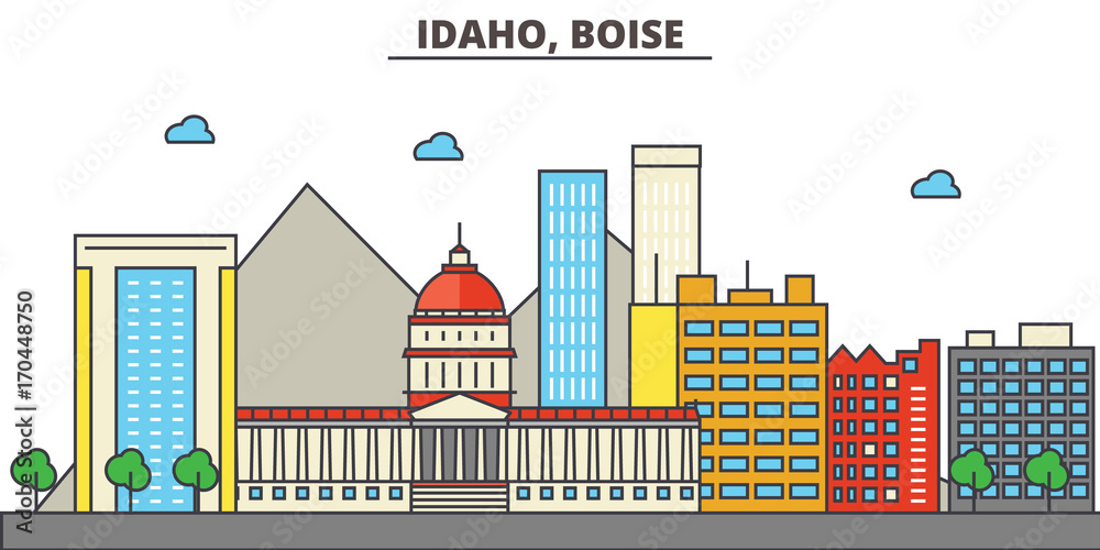 Idaho, Boise.City skyline: architecture, buildings, streets, silhouette ...
