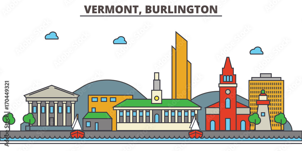 Vermont, Burlington.City skyline: architecture, buildings, streets ...