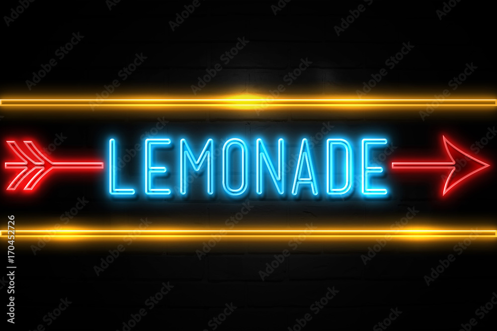 Lemonade - fluorescent Neon Sign on brickwall Front view Stock ...