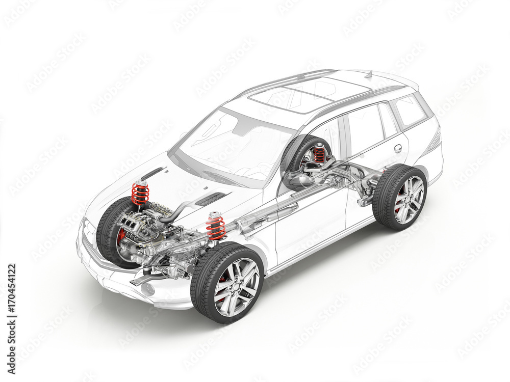 Suv technical drawing showing undercarriage. Stock Illustration | Adobe ...