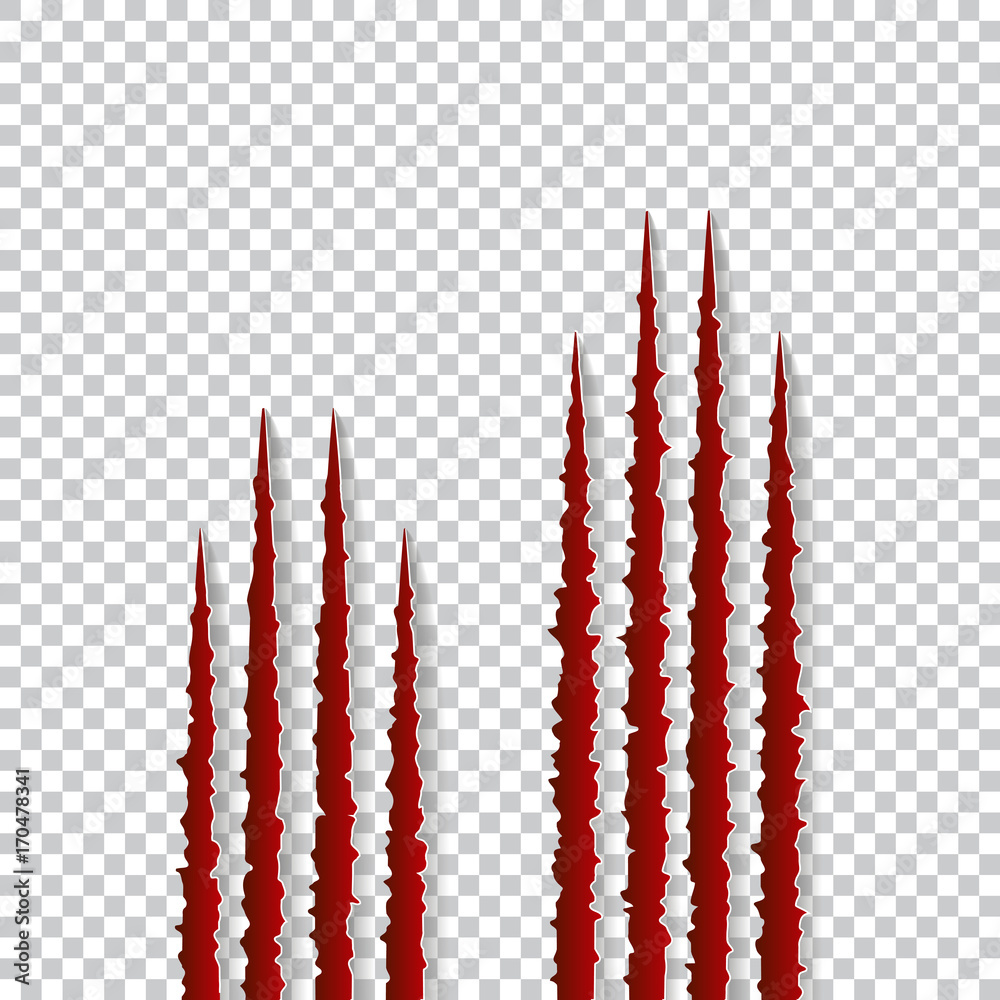 Red claws scratches - vector isolated on transparent background. Talons ...