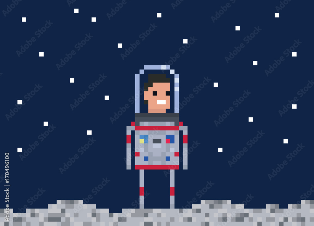 Astronaut pixel game style illustration. Cosmonaut vector pixel art ...