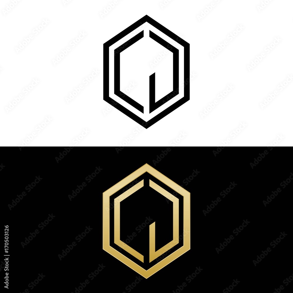 initial letters logo cj black and gold monogram hexagon shape vector ...