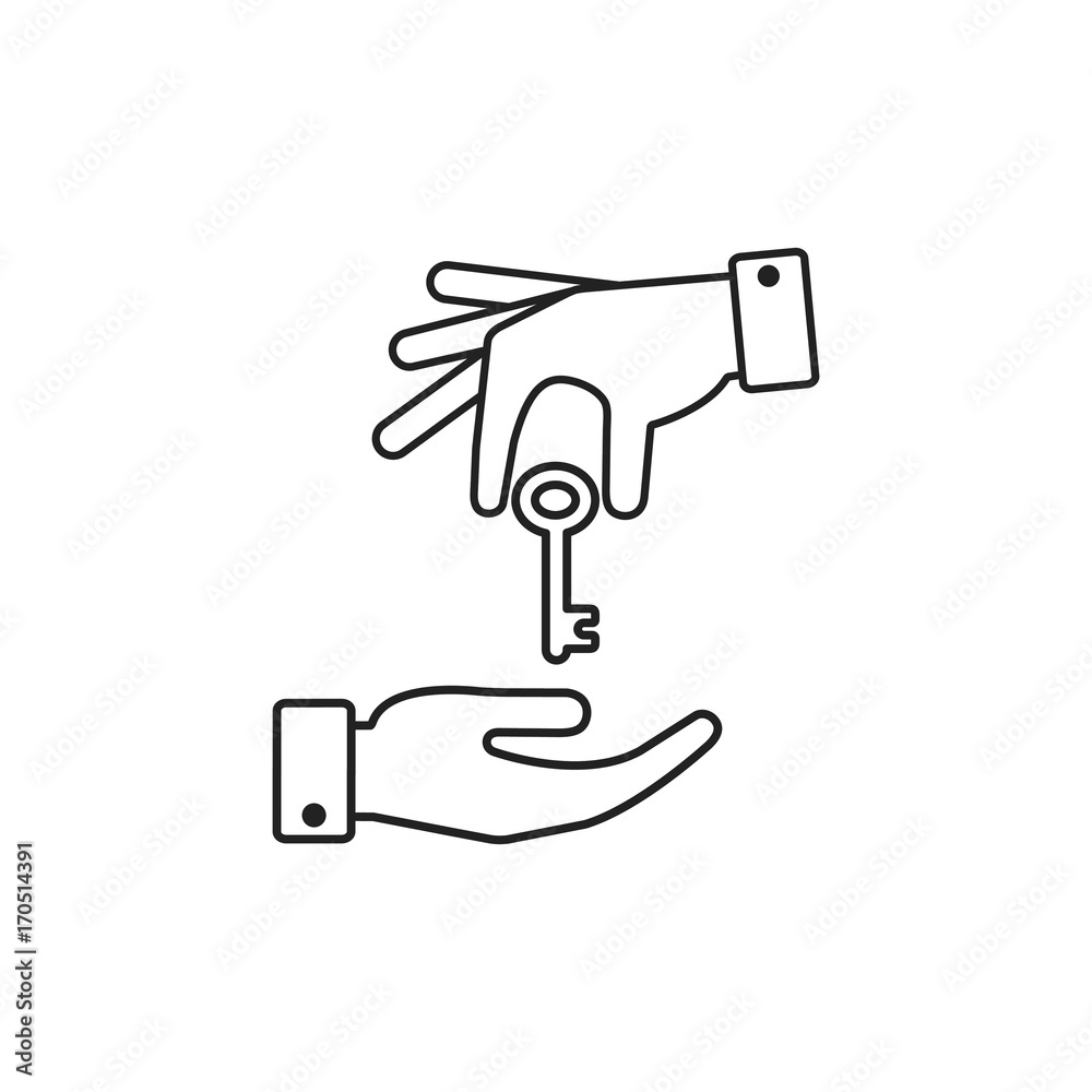 Hand giving a key to other hand. Vector outline illustration Stock ...