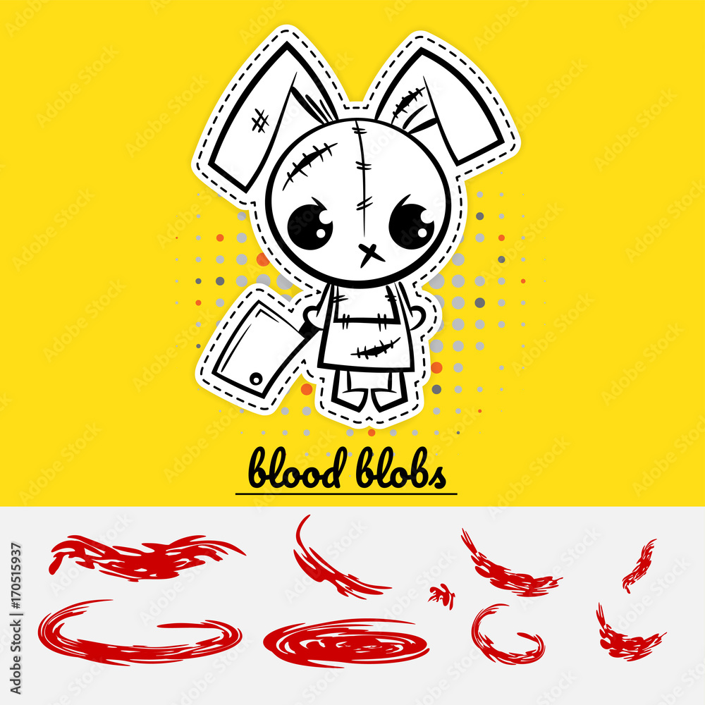 Halloween evil cartoon funny bunny rabbit monster knife set blood. Pop ...