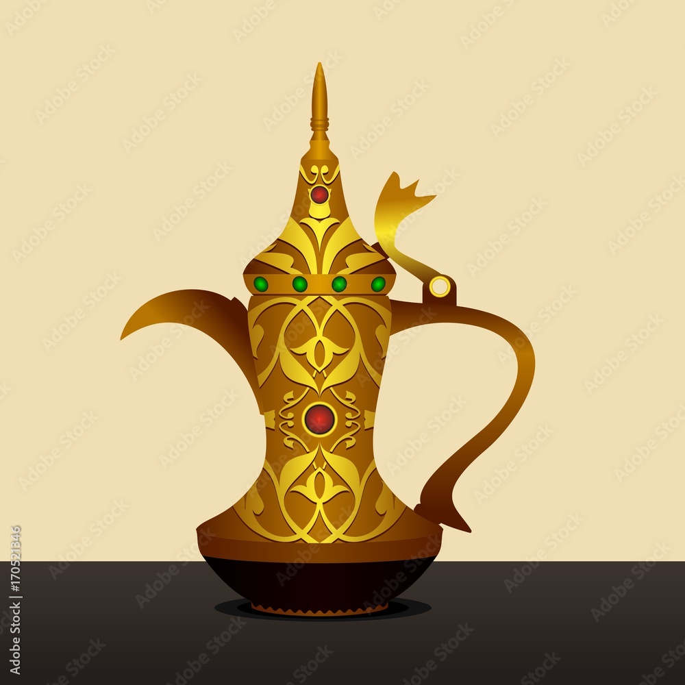 Detailed Traditional Arabian Coffee with Patterned Antique Dallah ...