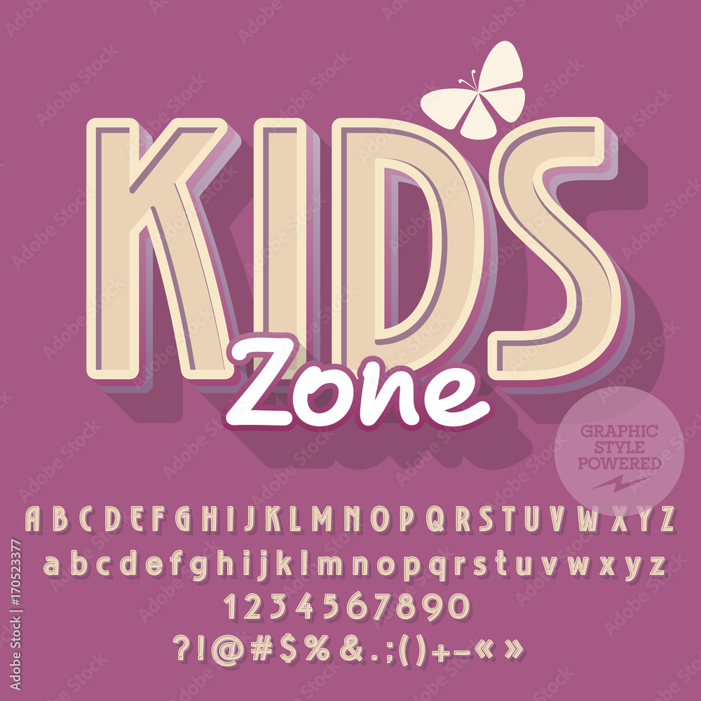 Elegant vector alphabet set. Font with text Kids Zone. Contains graphic ...