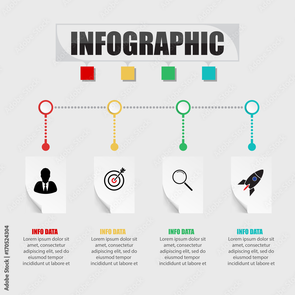 business concept timeline. Infograph template, realistic paper 4 steps ...