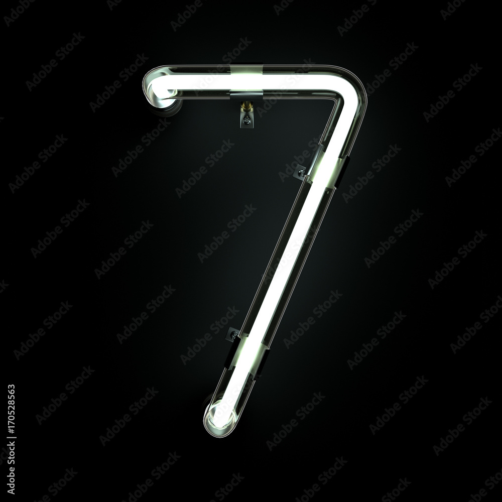 Number 7, Alphabet made from Neon Light on black background. 3D ...