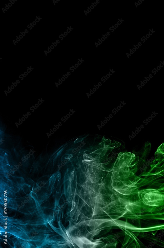 Abstract green and blue smoke on black background, smoke background ...