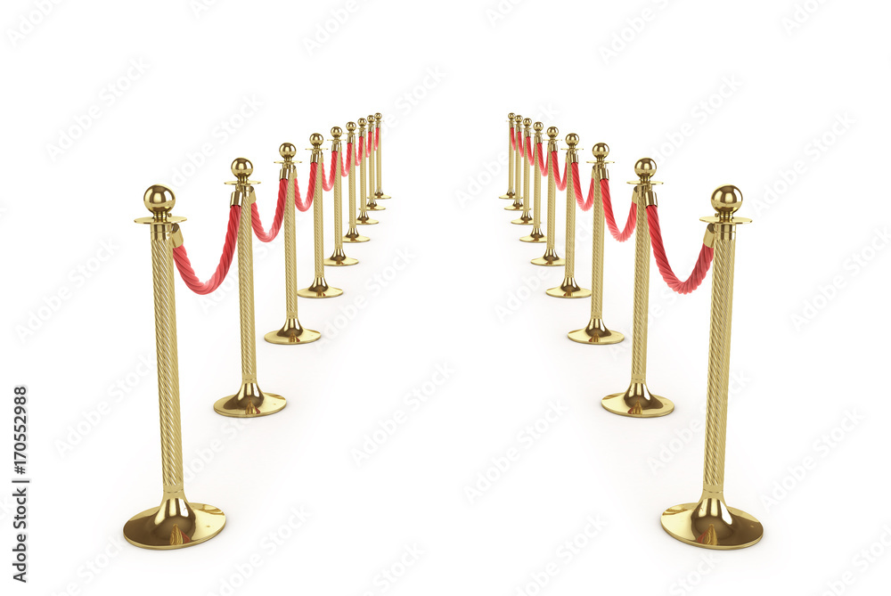Barrier rope isolated on white. Gold fence. Luxury, VIP concept ...