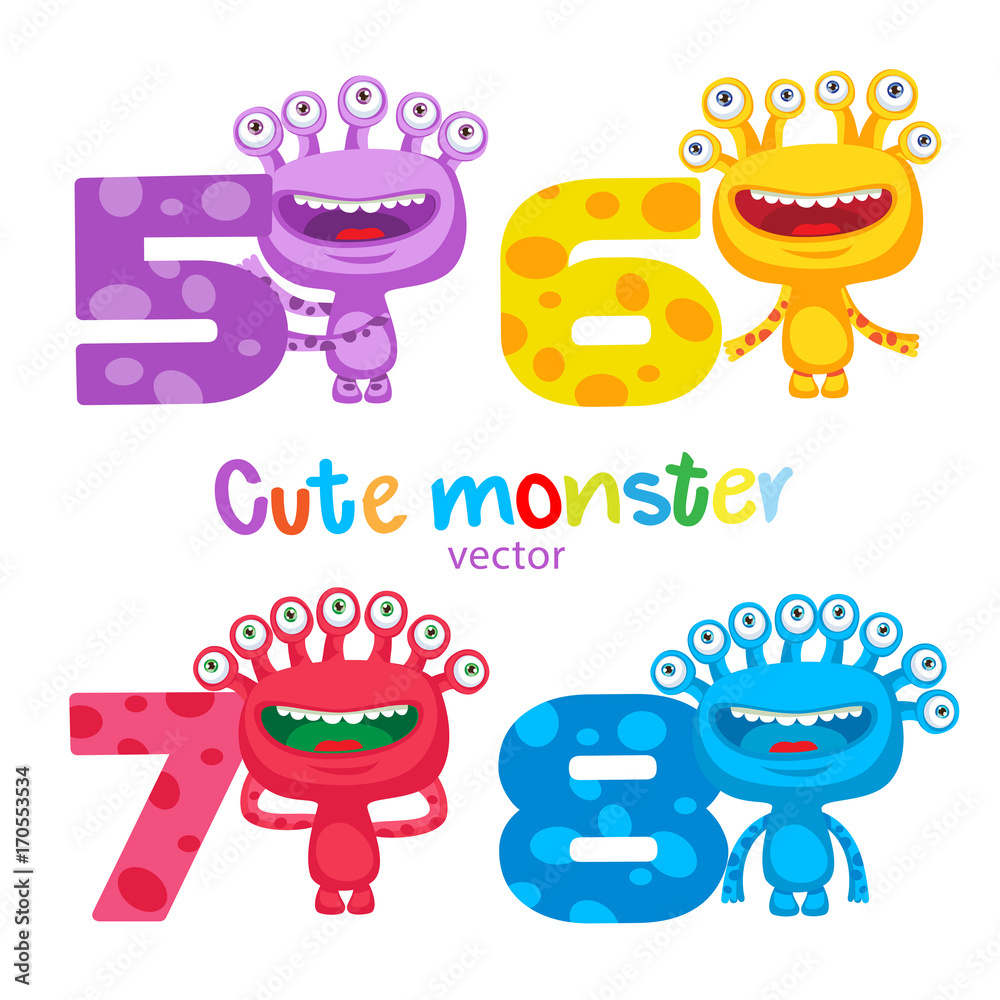 Happy School Theme. Cute Colorful Monsters And Kids Numbers Vector Set ...