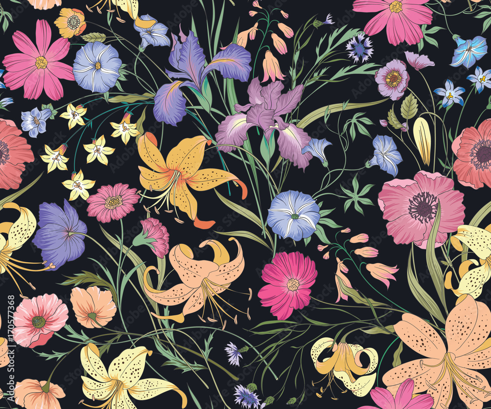 Beautiful seamless floral pattern . Flower vector illustration. Field ...