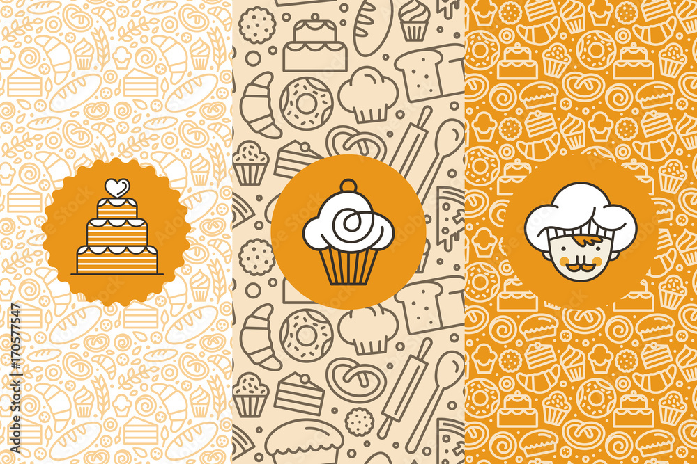 Vector set of design templates and elements for bakery packaging in ...