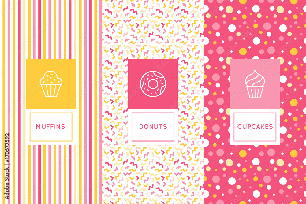 Vector set of logo design templates and seamless patterns in flat ...