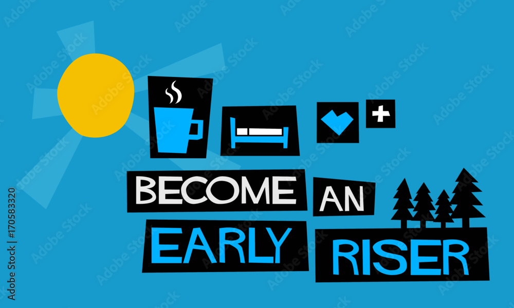 Become an Early Riser (Flat Style Vector Illustration Sunrise Poster ...