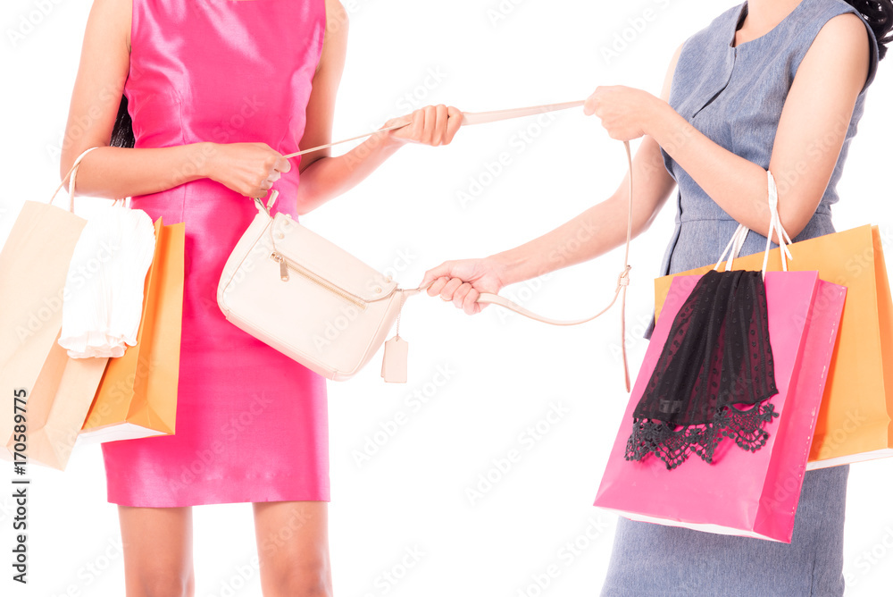 Closed up of Two young Asian business woman in casual dress getting ...