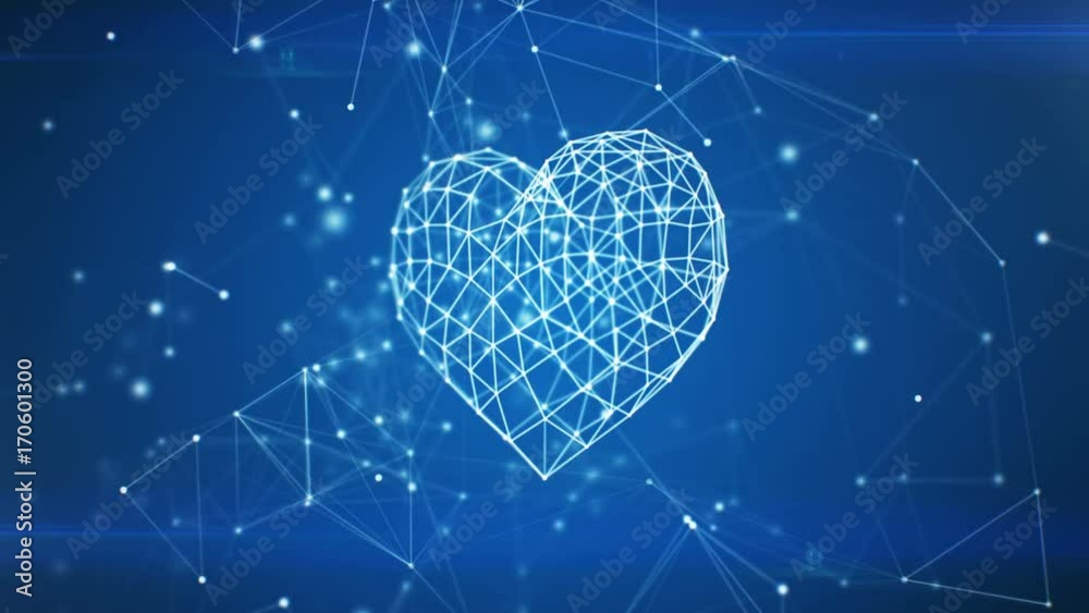 Digital Heart Icon Appearing in Network Cloud from Lines and Dots ...
