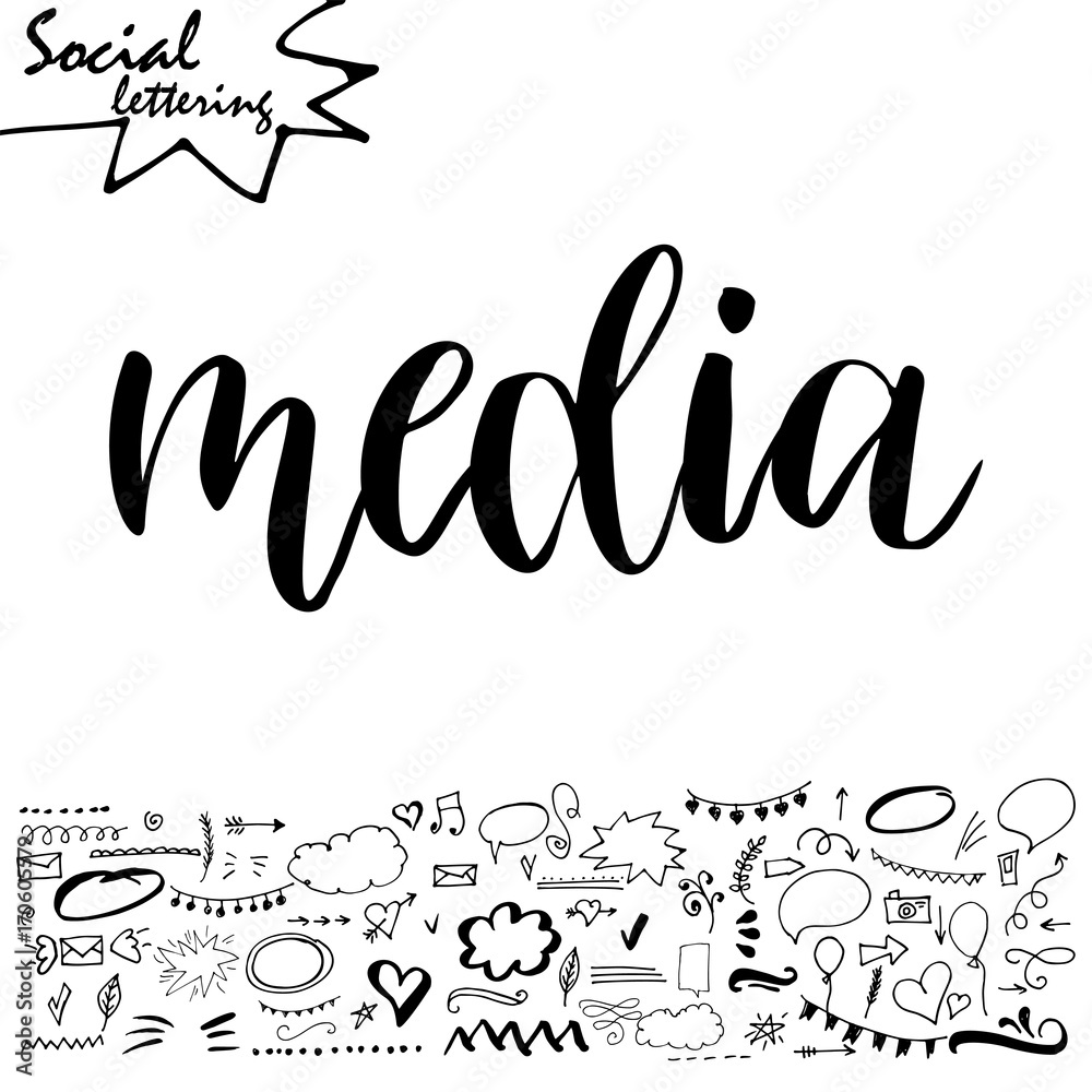 Lettering and symbols on Social media element. Modern calligraphy for ...