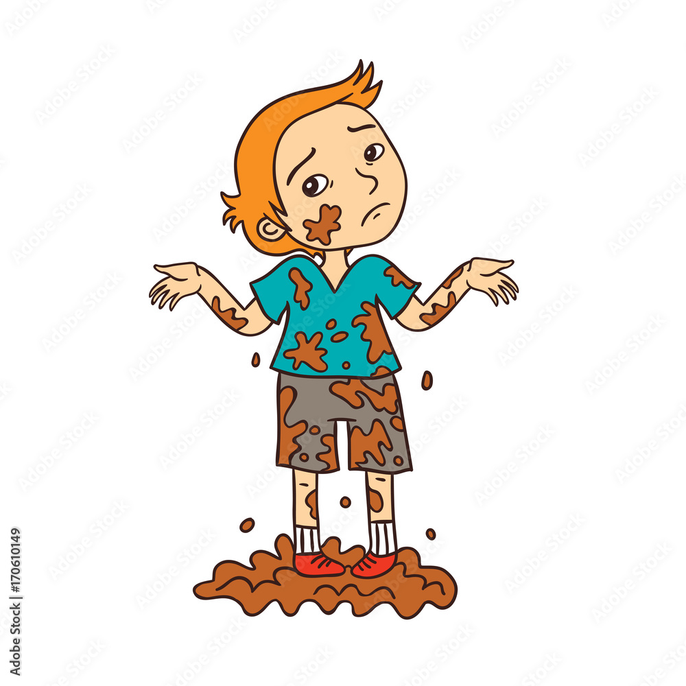 Little Boy Playing in Dirty mud Cartoon Illustration Stock Vector ...