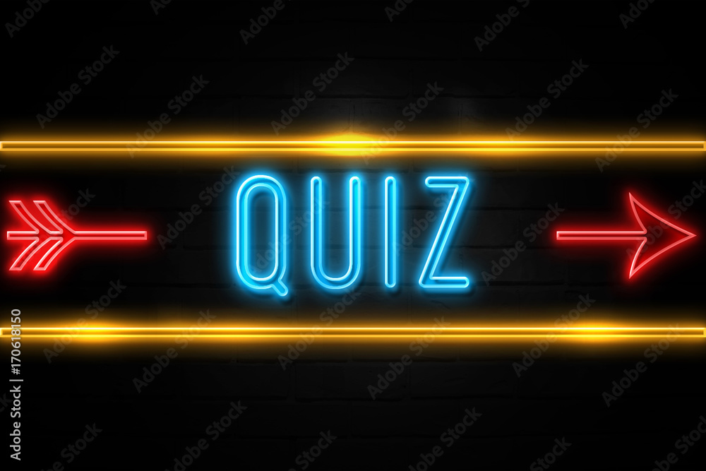 Quiz - fluorescent Neon Sign on brickwall Front view Stock Illustration ...