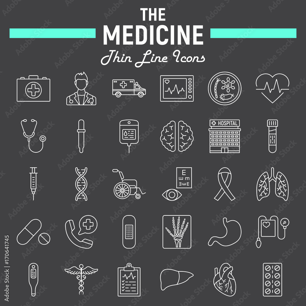 Medicine line icon set, medical symbols collection, healthcare vector ...