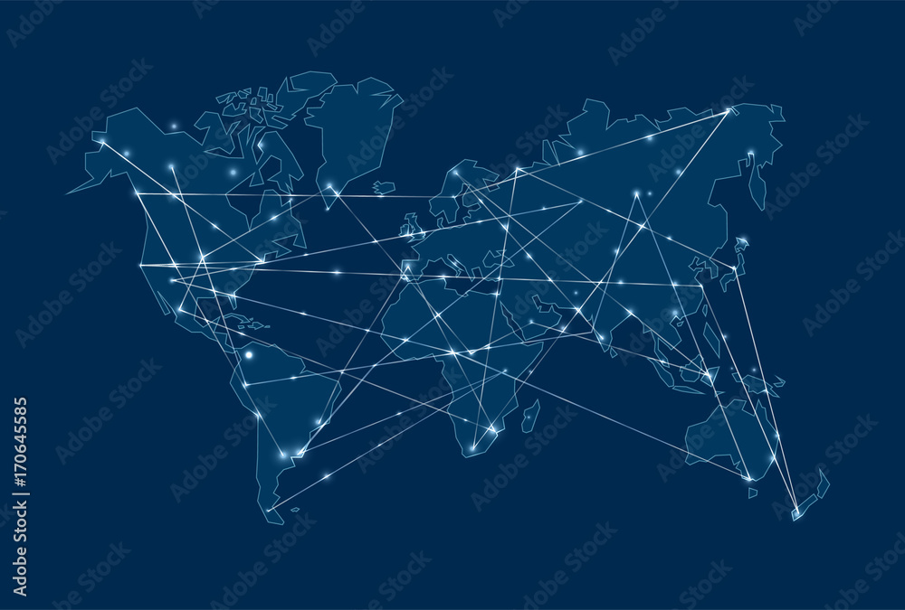 Modern blue digital world map concept illustration Stock Vector | Adobe ...
