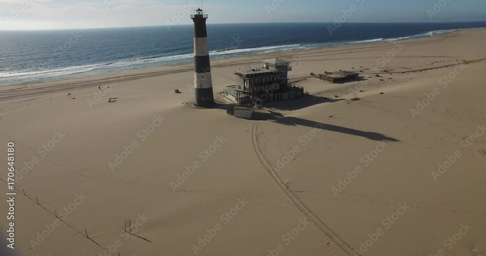 Aerial view drone video of Pelican Point Lodge and Paratus lighthouse ...