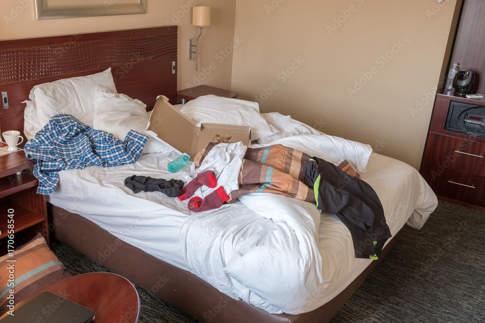messy hotel room after being trashed Stock Photo | Adobe Stock