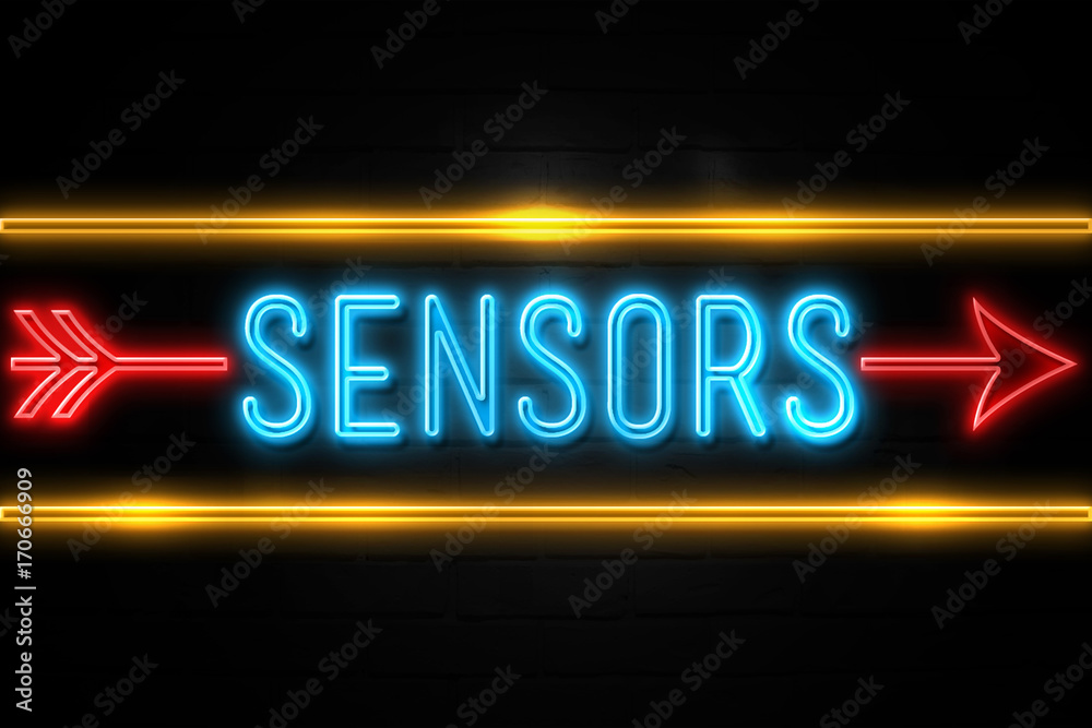 Sensors - fluorescent Neon Sign on brickwall Front view Stock ...