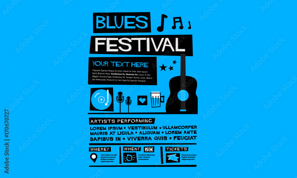 Blues Festival (Flat Style Vector Illustration Quote Poster Design ...