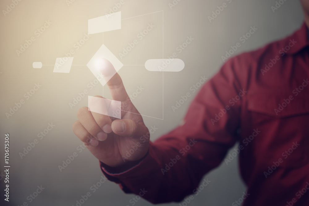 businessman touching virtual screen Business process and workflow ...