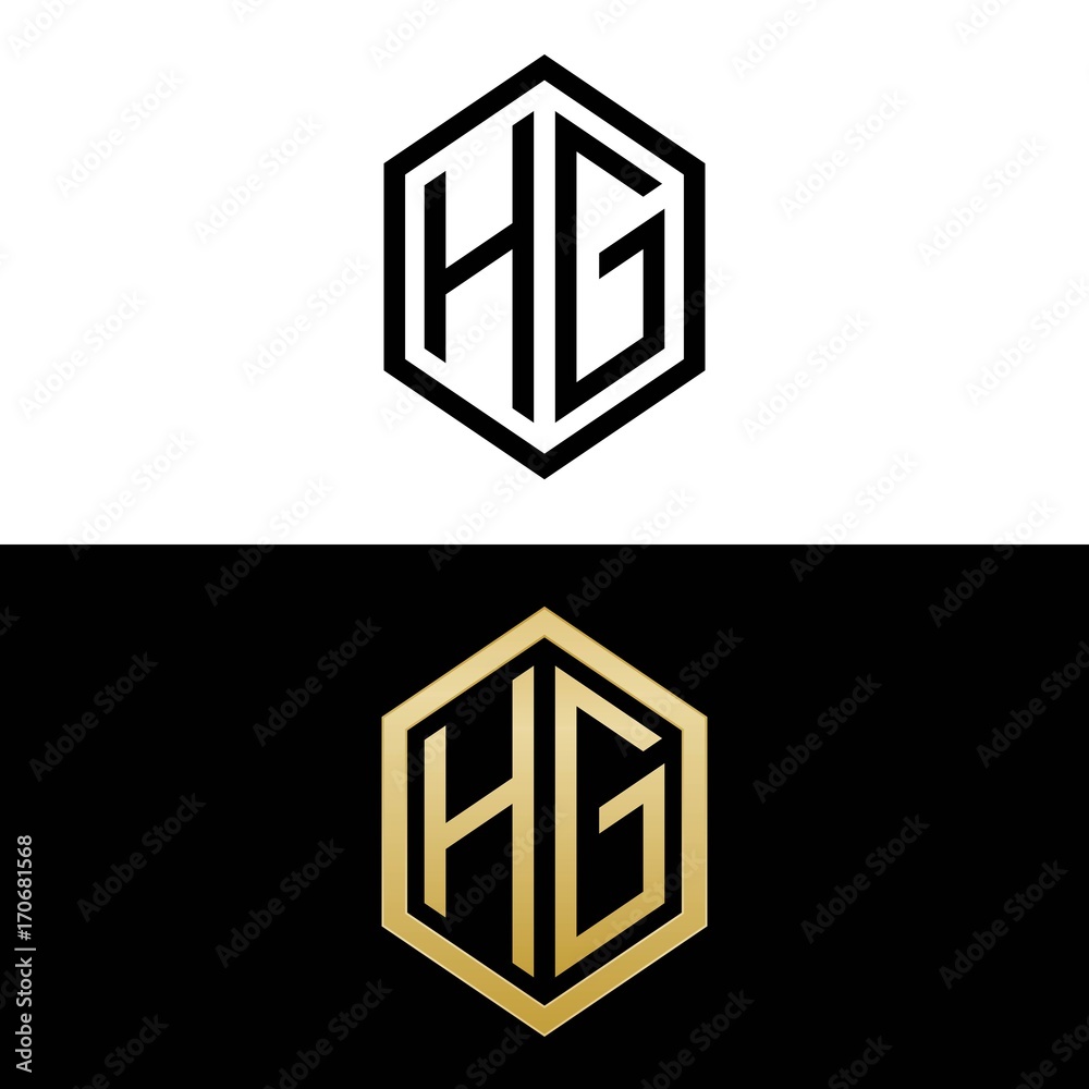 initial letters logo hg black and gold monogram hexagon shape vector ...