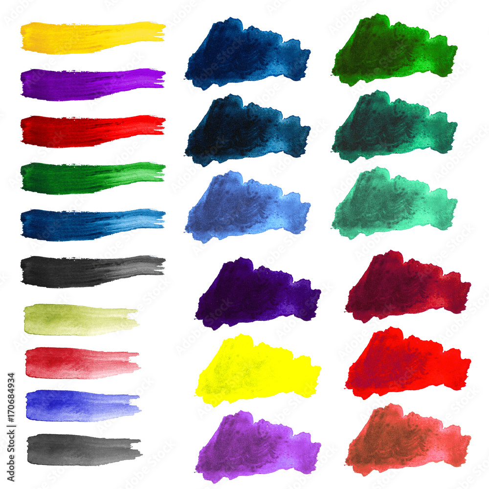 Watercolor color stains and brush strokes Stock Illustration | Adobe Stock