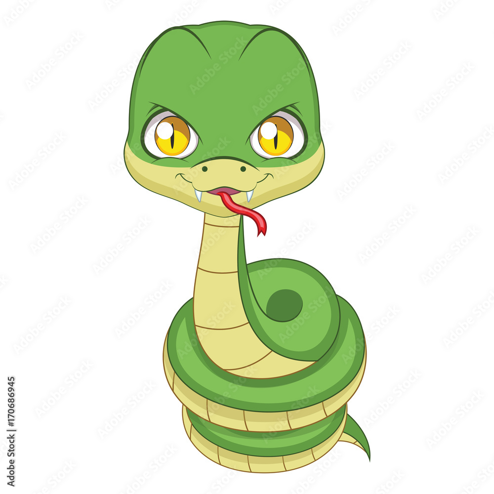 Cute stylized cartoon snake illustration ( for fun educational purposes ...