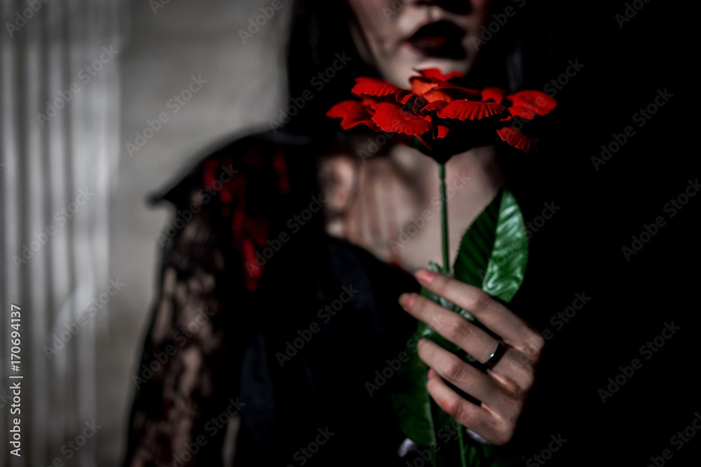 Witch woman death holding rose the ghost with blood skin is screaming ...