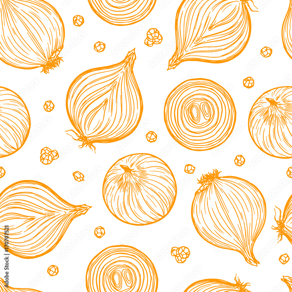 Pretty sketched seamless pattern made of hand drawn onion. Stock Vector ...