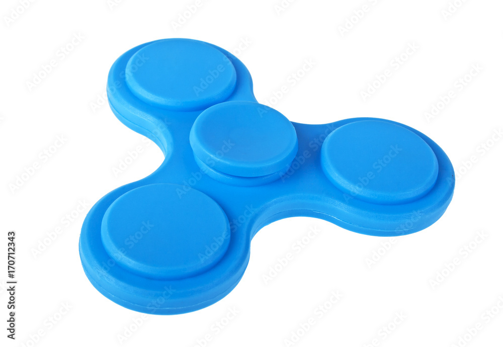 Blue fidget spinner stress relieving toy on a white background Stock ...