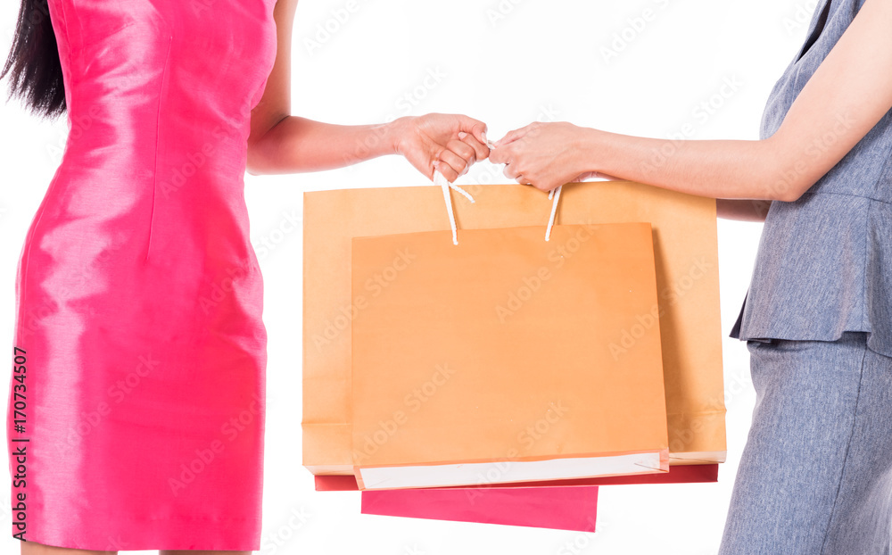 Closed up of Two young Asian business woman in casual dress getting ...