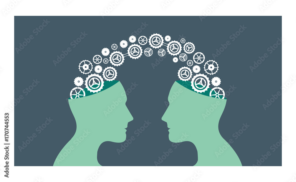 Vector image of knowledge sharing between two people heads Stock Vector ...