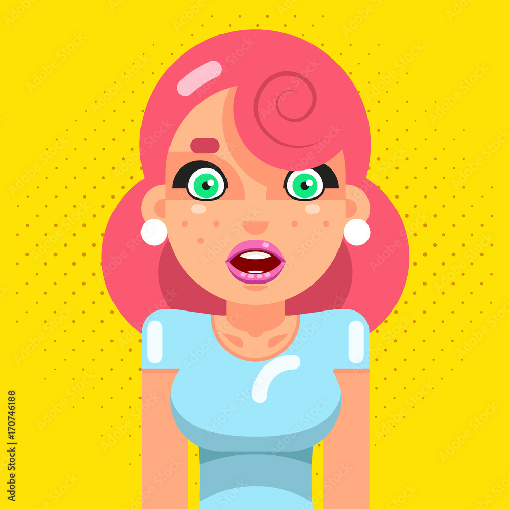 Surprised Pop Art Sale Cute Surprised Female Girl Woman Cartoon ...