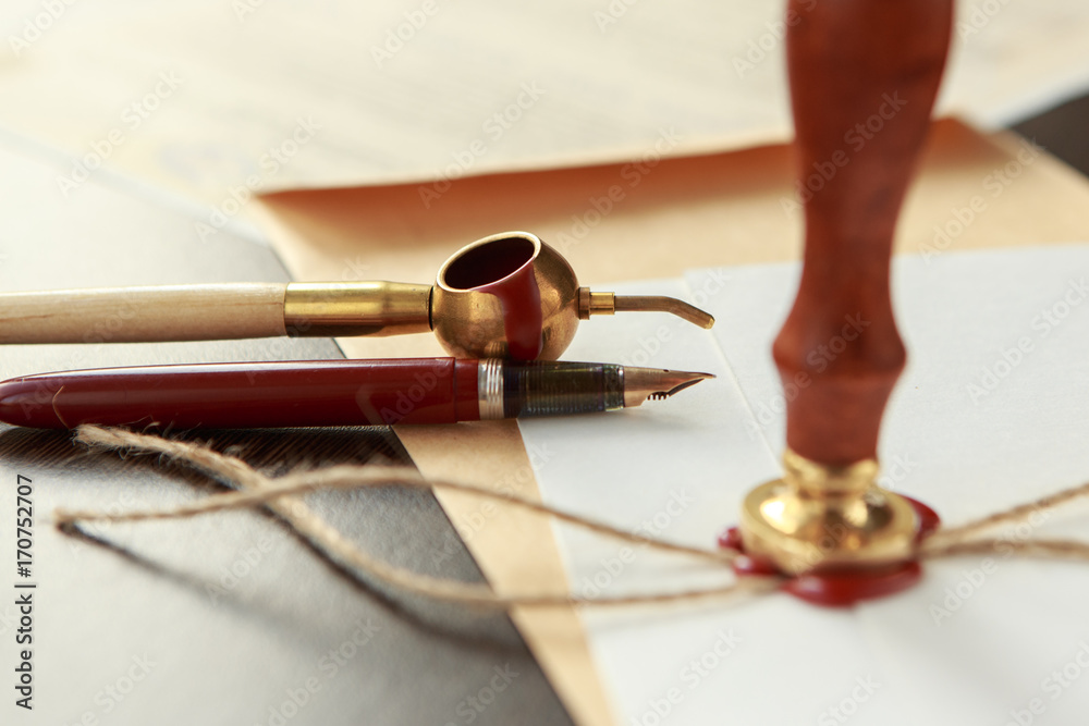Notary's public pen and stamp on testament and last will. Notary public ...