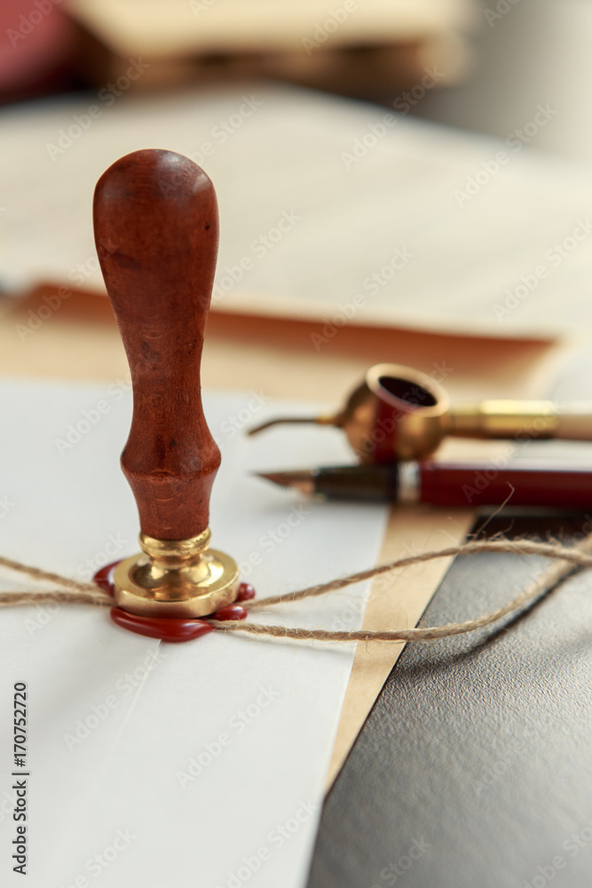 Notary's public pen and stamp on testament and last will. Notary public ...