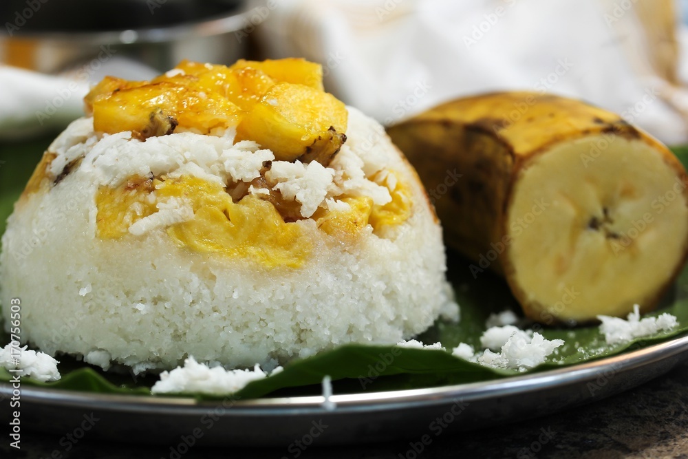 Kerala Ethakka Puttu / Steamed rice coconut cake with ripe plantains ...