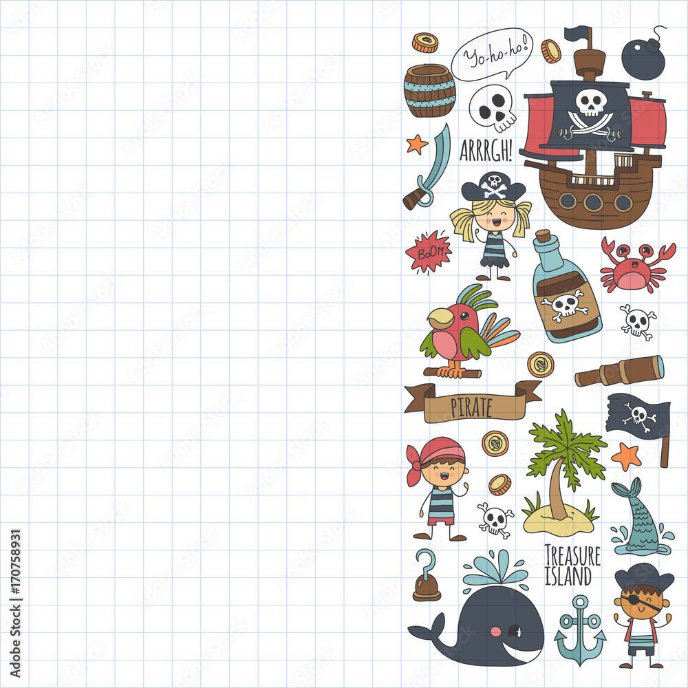 Vector pirates Children cartoon illustration Kids drawing style for ...