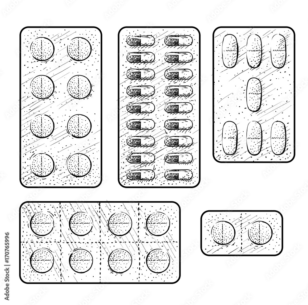 Packaging pill illustration, drawing, engraving, ink, line art, vector ...