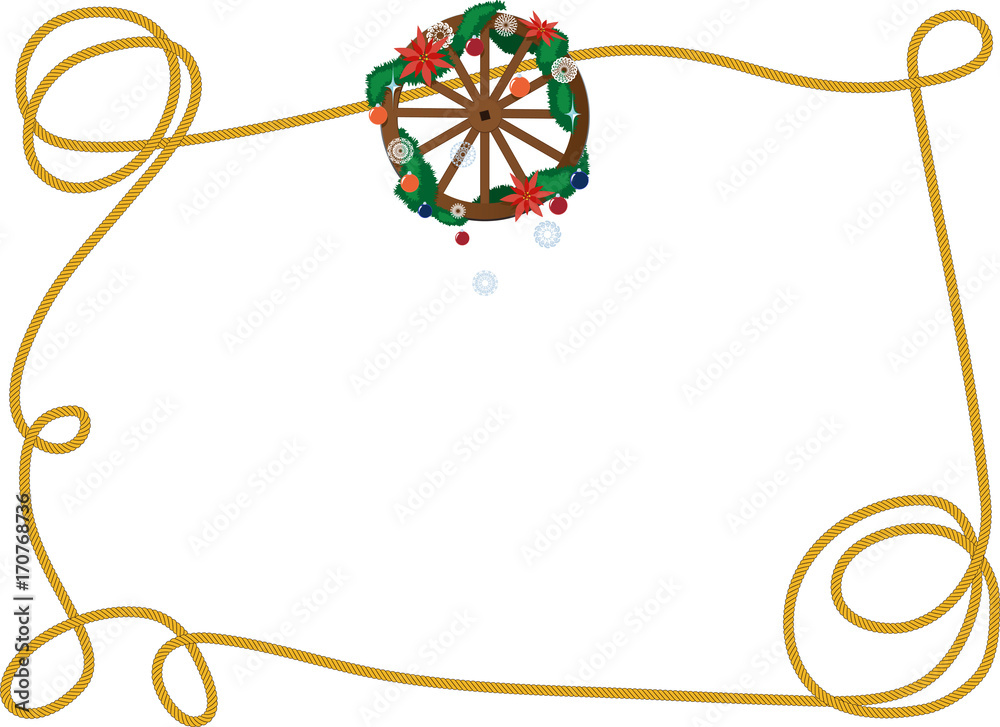 Country-Western Christmas background with a decorated wagon wheel and ...