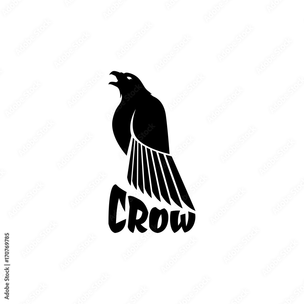 Black crow logo on a white background. Raven isolated. Stock Vector ...